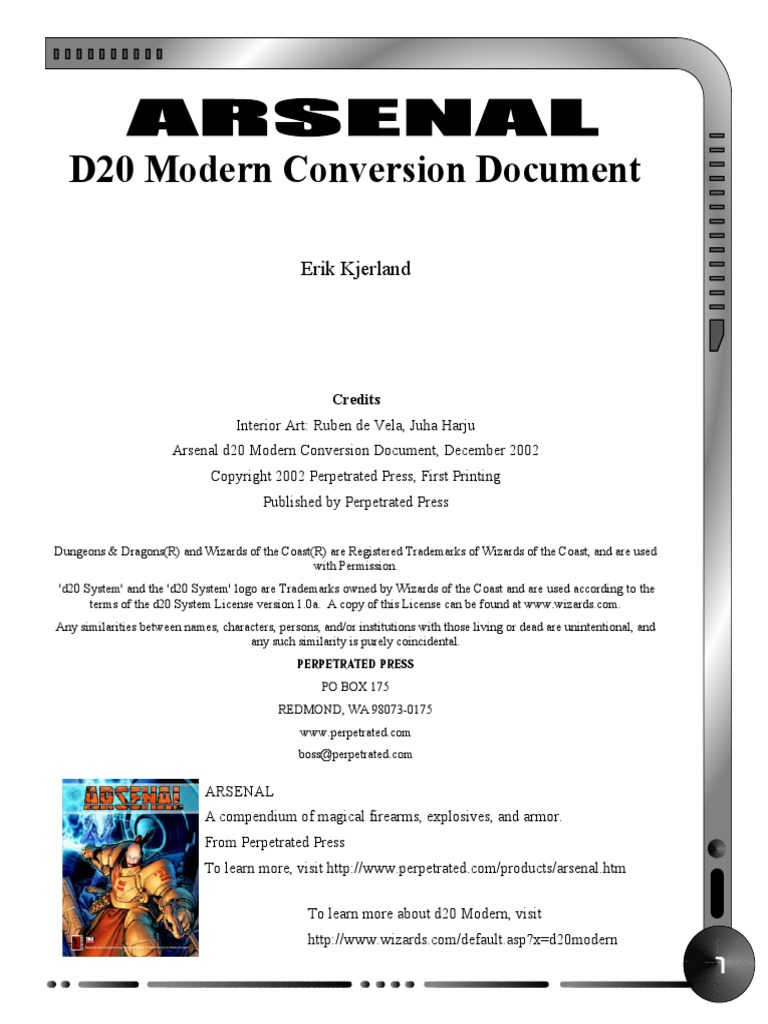 D20 Modern - Arsenal PDF | PDF | D20 System | License