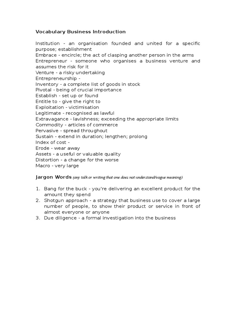 Vocabulary Business Introduction | PDF | Business
