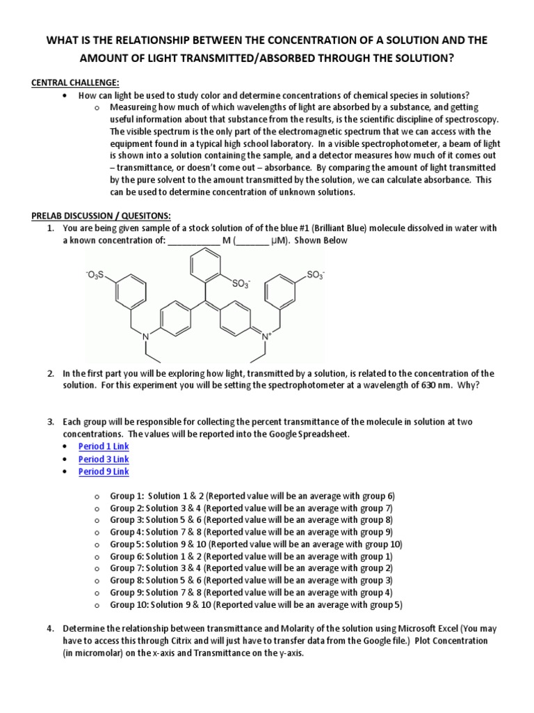 Unit 1 - Spec 20 Lab | PDF | Spectrophotometry | Absorbance