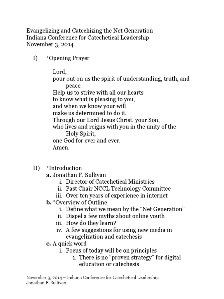 Evangelizing and Catechizing The 'Net' Generation - Notes (November ...