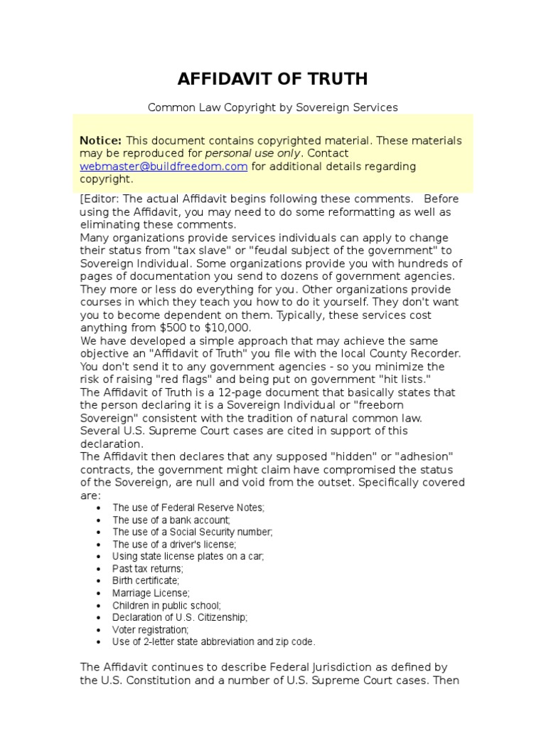 Affidavit of Truth | PDF | Constitutionality | Constitution