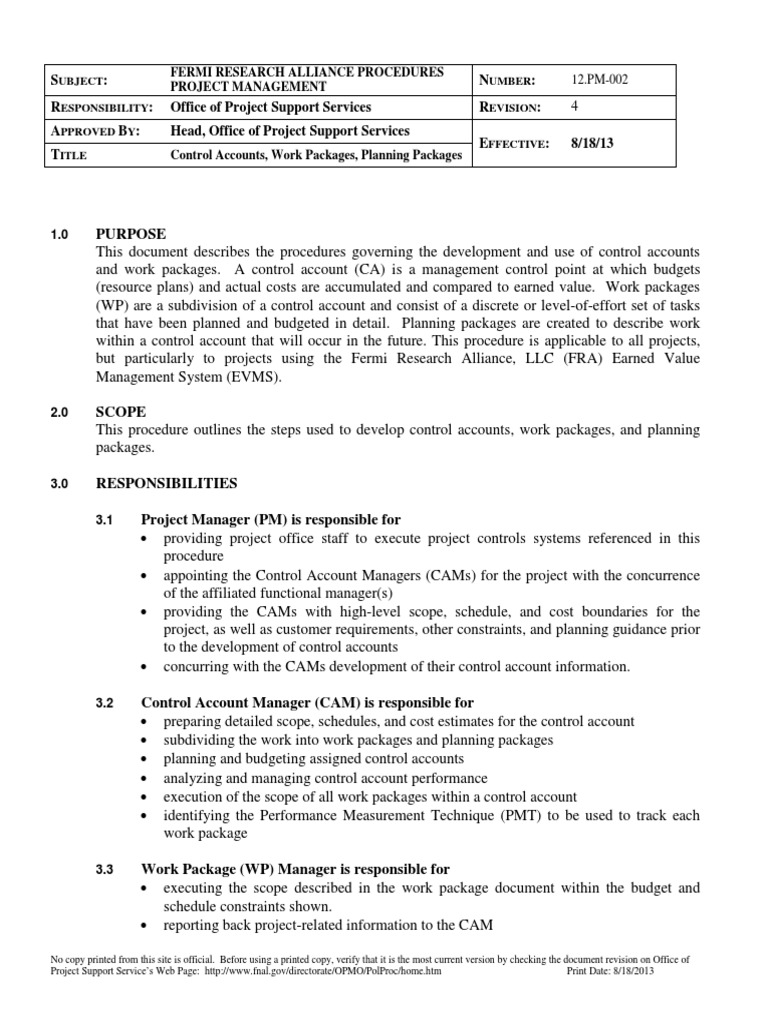 Control Accounts and Work Packages Guide | PDF | Accountability ...