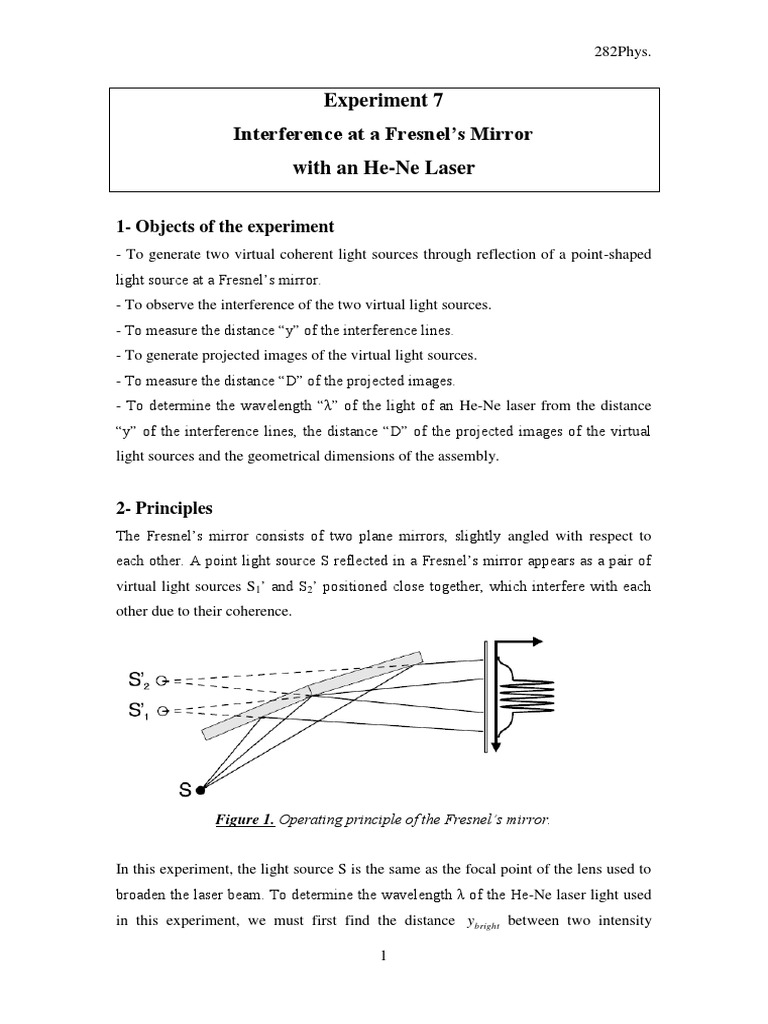 Experiment 7 Interference at A Fresnel's Mirror With An He-Ne Laser ...