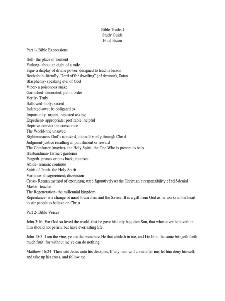 Bible Truths Study Guide and Exam | PDF | Gospel Of Matthew | Jesus