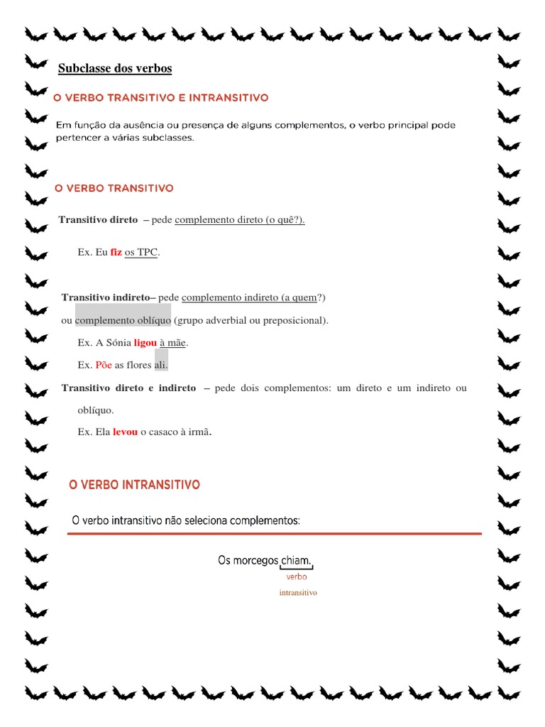 Subclasse Do Verbo - Transitivo e Intransitivo | PDF