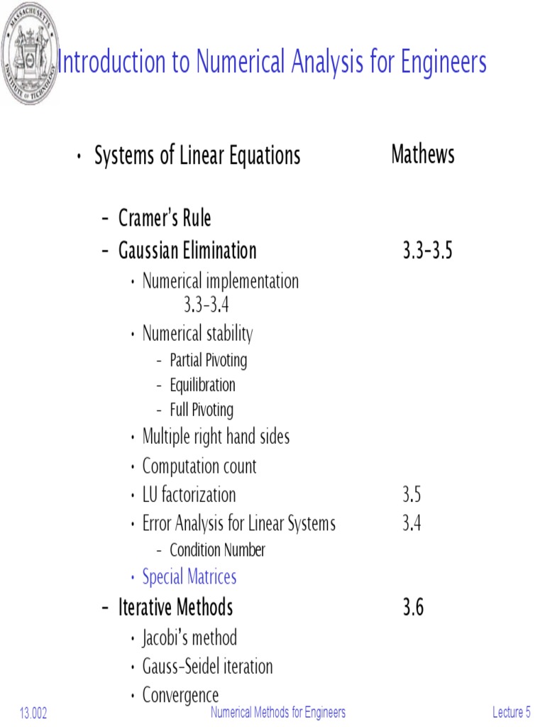 Introduction To Numerical Analysis For Engineers: - Systems of Linear Equations Mathews | PDF ...