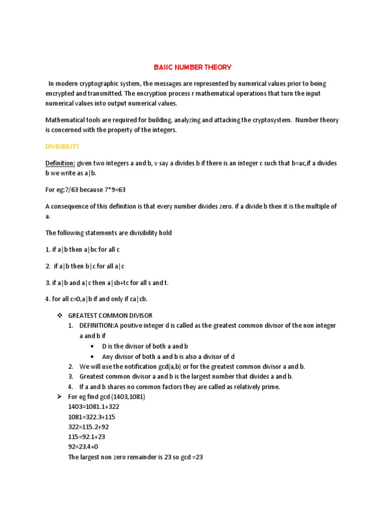 Basic Number Theory | Download Free PDF | Mathematical Concepts | Numbers