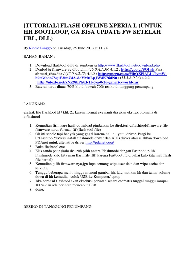 (Tutorial) Flash Offline Xperia L (Untuk HH Bootloop, Ga Bisa Update FW Setelah Ubl, DLL) | PDF ...