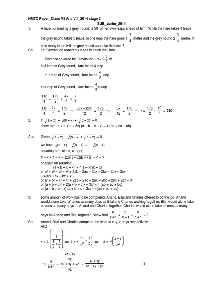 NMTC Final Stage Sub Junior 2014 | Download Free PDF | Euclidean Plane ...