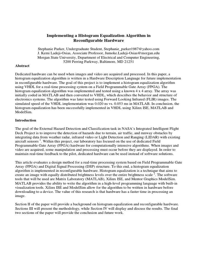 Implementing A Histogram Equalization Algorithm Pdf Vhdl Field Programmable Gate Array 2238