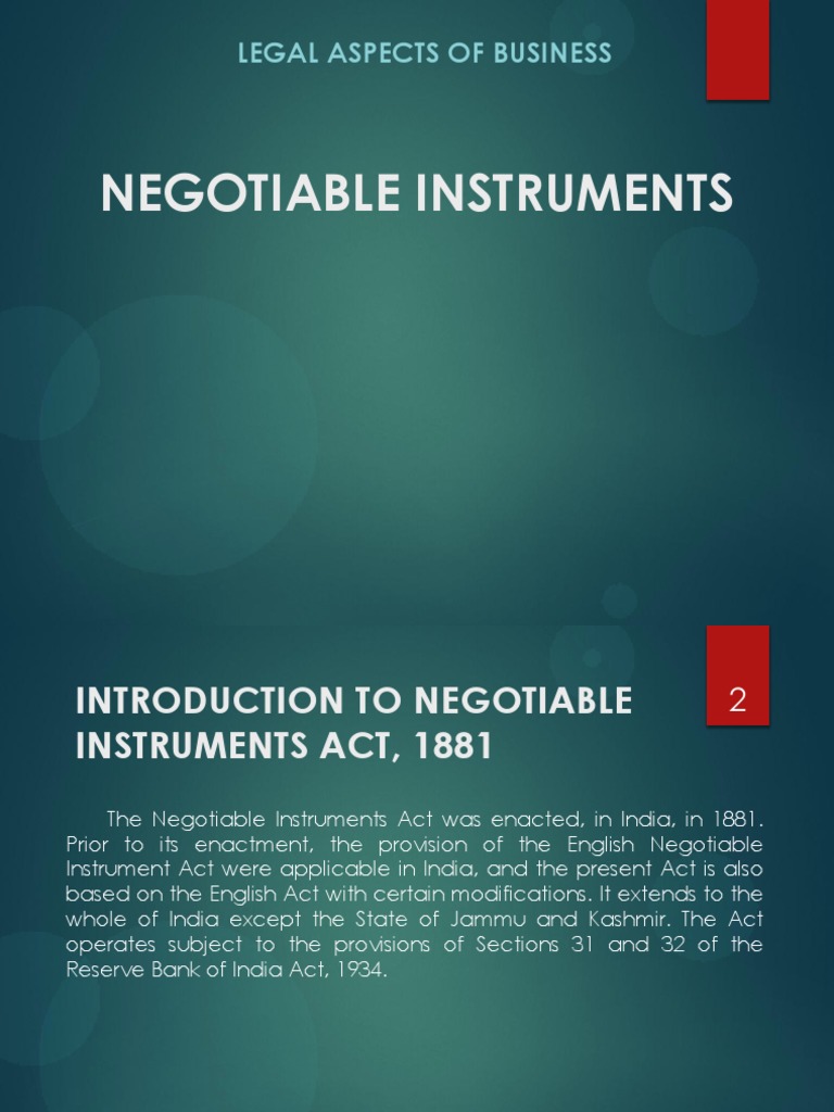 Negotiable Instruments: Legal Aspects of Business | PDF | Negotiable ...