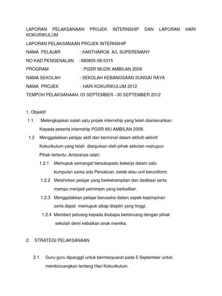 Contoh Penulisan Laporan Pelaksanaan Projek Internship