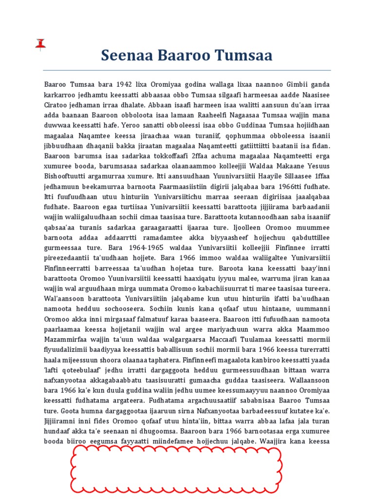 Seenaa Baaroo Tumsaa PDF | PDF