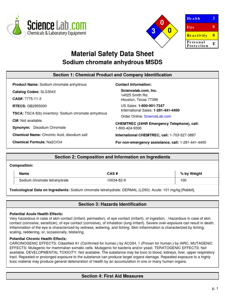 Sodium Chromate Anhydrous PDF | PDF | Toxicity | Respiratory System