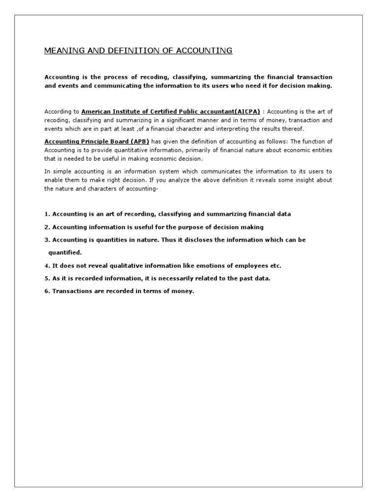 Meaning and Definition of Accounting | PDF | Balance Sheet | Accounting