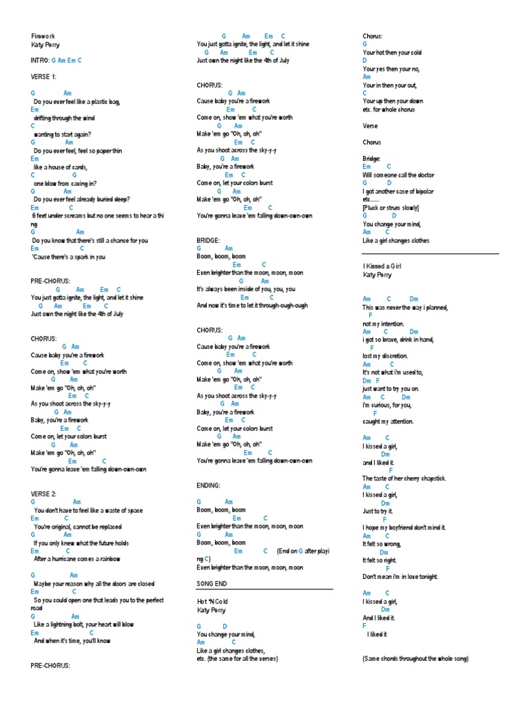 Katy Perry Chords | PDF | Song Structure | Songs Written