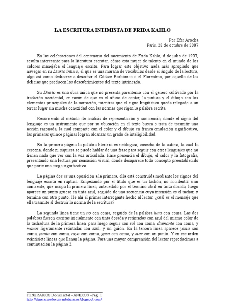 La Escritura Intimista de Frida Kahlo - Efer Arocha | PDF | Idiomas ...