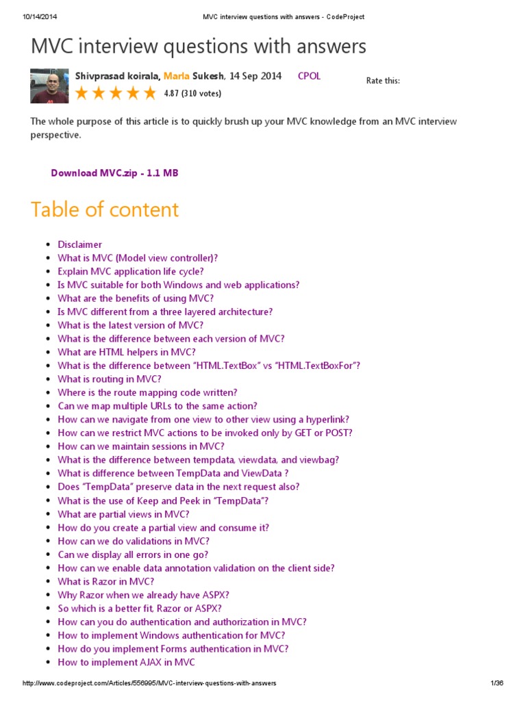 MVC Interview Questions With Answers - CodeProject | PDF | Representational State Transfer ...