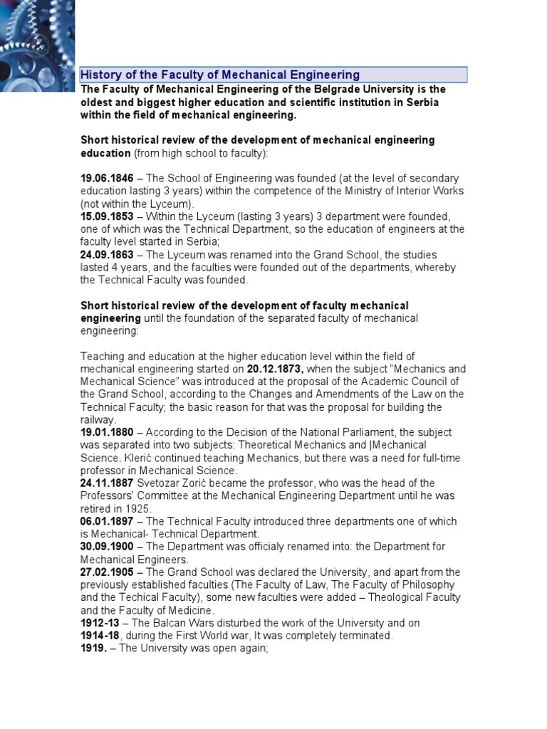 History of The Faculty of Mechanical Engineering | PDF | Academia ...