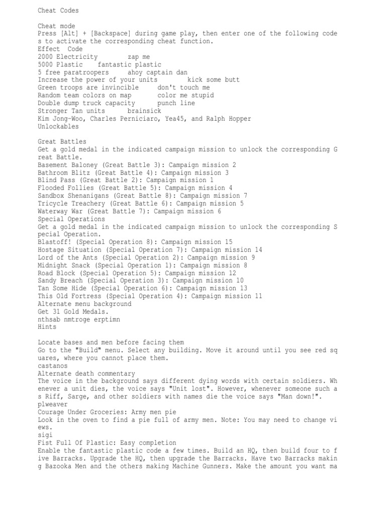 Army Men Rts Cheat | PDF | Violence | Unrest