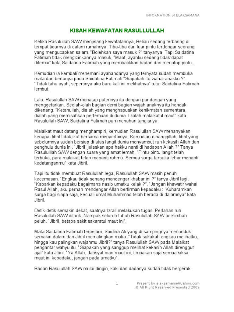 Kisah Kewafatan Rasulullah | PDF