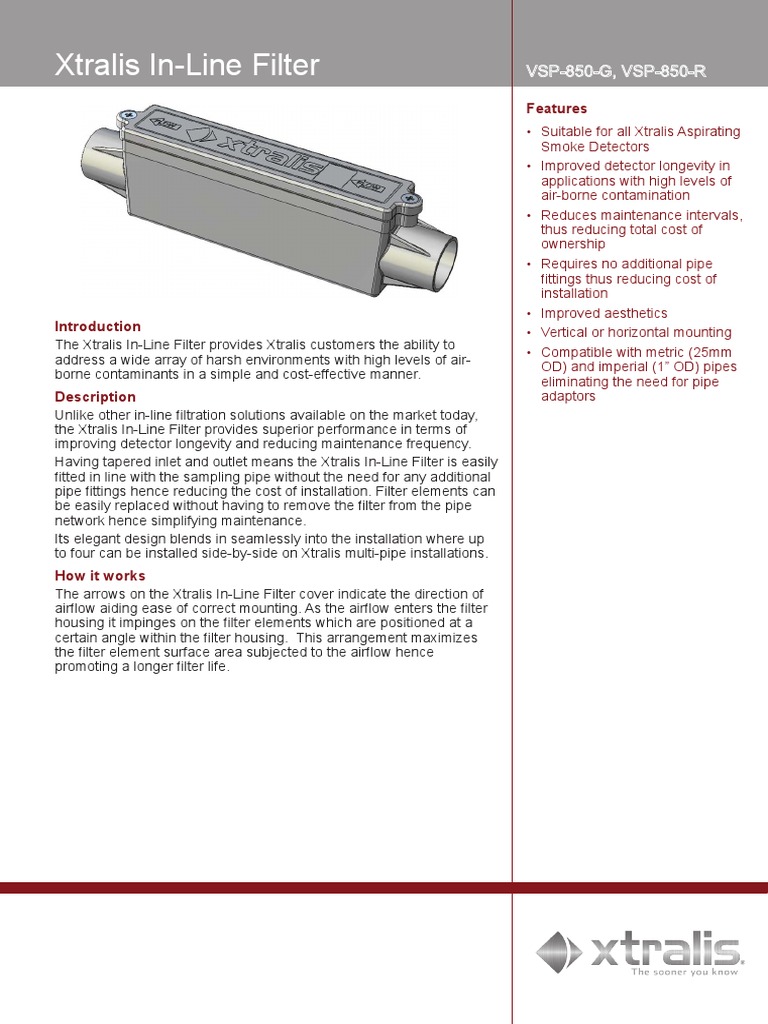 03 Xtralis Inline Filter TDS A4 IE Lores | PDF | Pipe (Fluid Conveyance) | Trademark