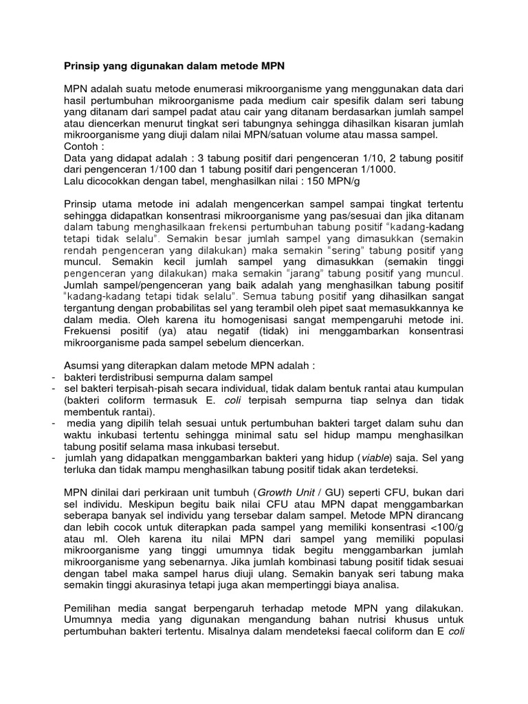 Prinsip Yang Digunakan Dalam Metode MPN | PDF | Sains & Matematika