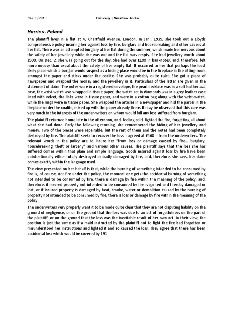 Fire Insurance Case | PDF | Negligence | Insurance