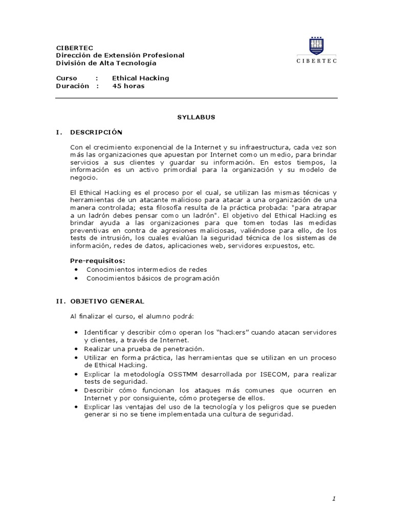 Syllabus Ethical Hacking PDF | PDF | Sombrero Blanco (Seguridad ...