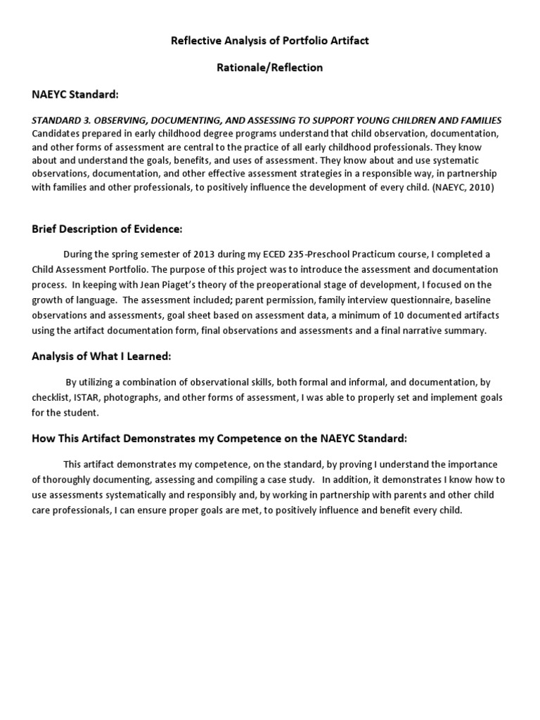 Child Assessment Portfolio Reflection | PDF