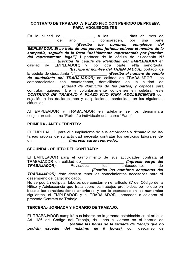 Modelo Contrato De Trabajo España – OYPUA