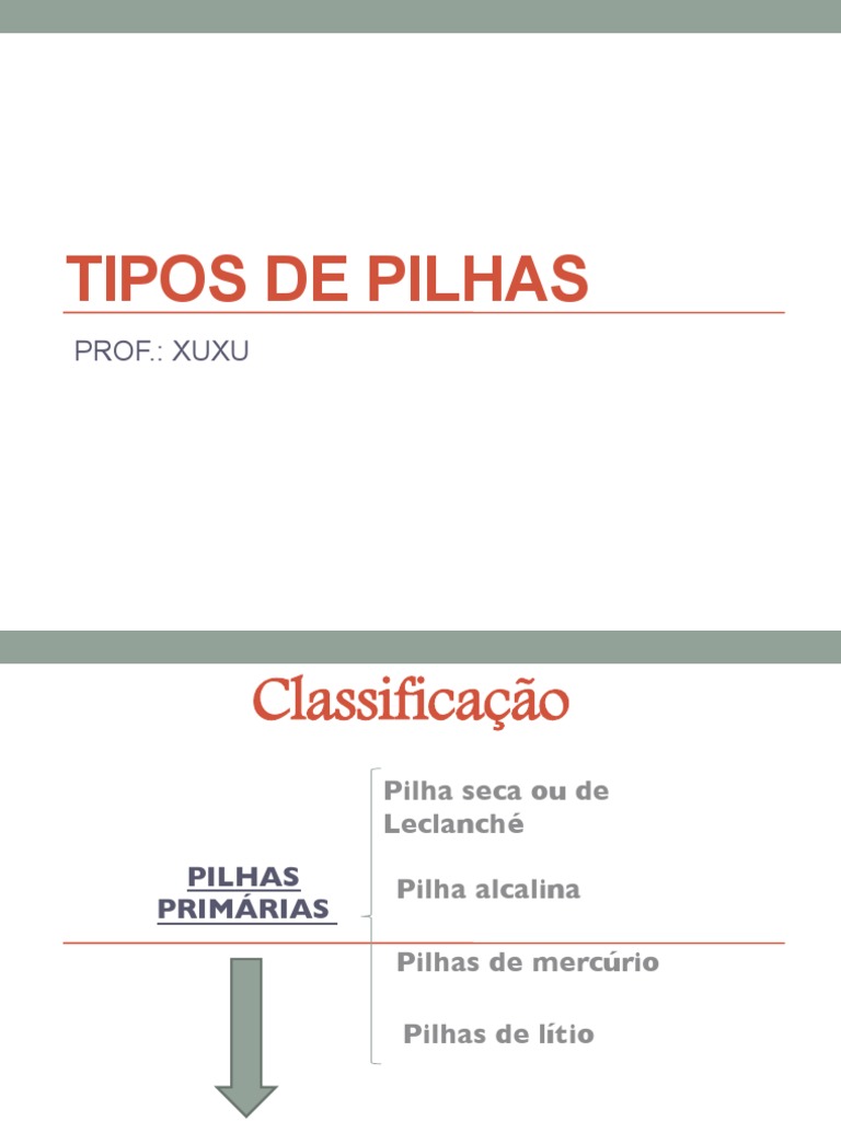 Tipos de Pilhas | Download grátis PDF | Lítio | Elementos químicos