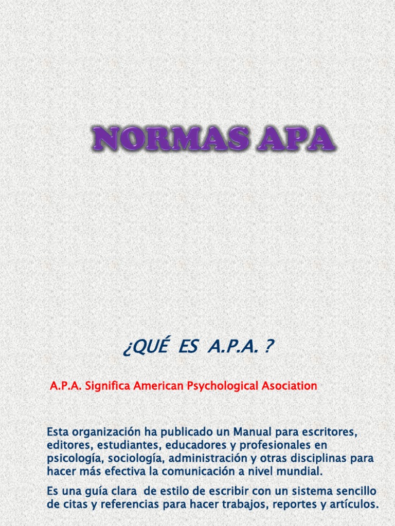 A.P.A, Normas APA en Power Point, para Eleaborar Textos y Bibliografias ...