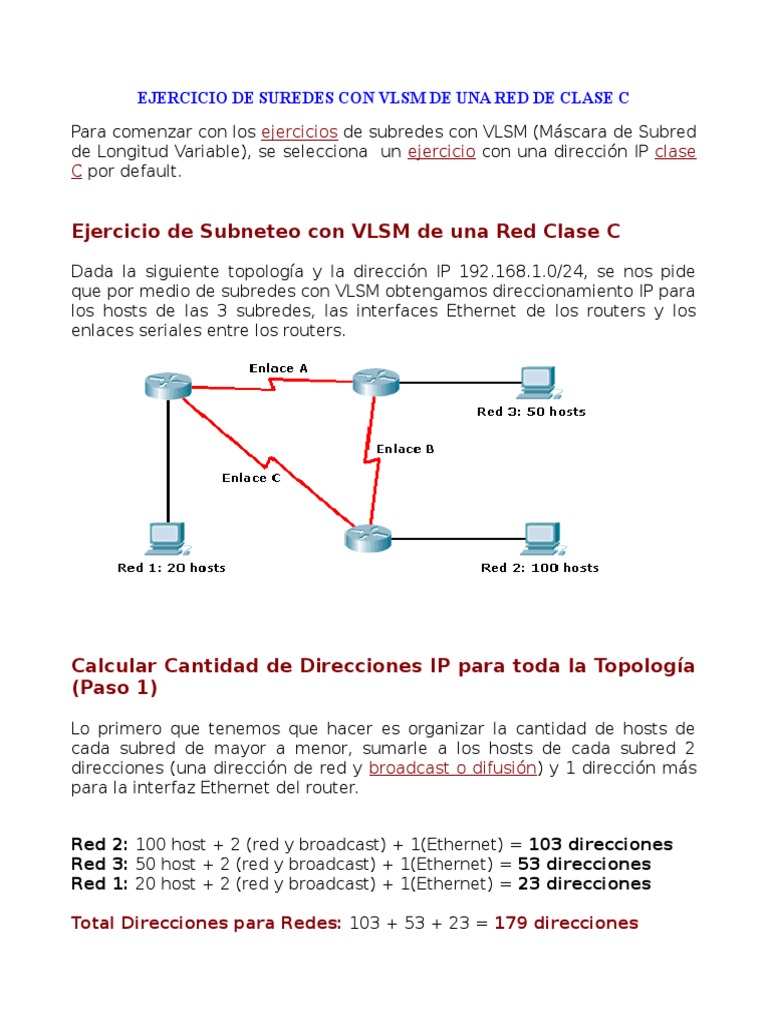 Ejercicio Subredes VLSM para Red Clase C | PDF | Dirección IP | Arquitectura de internet