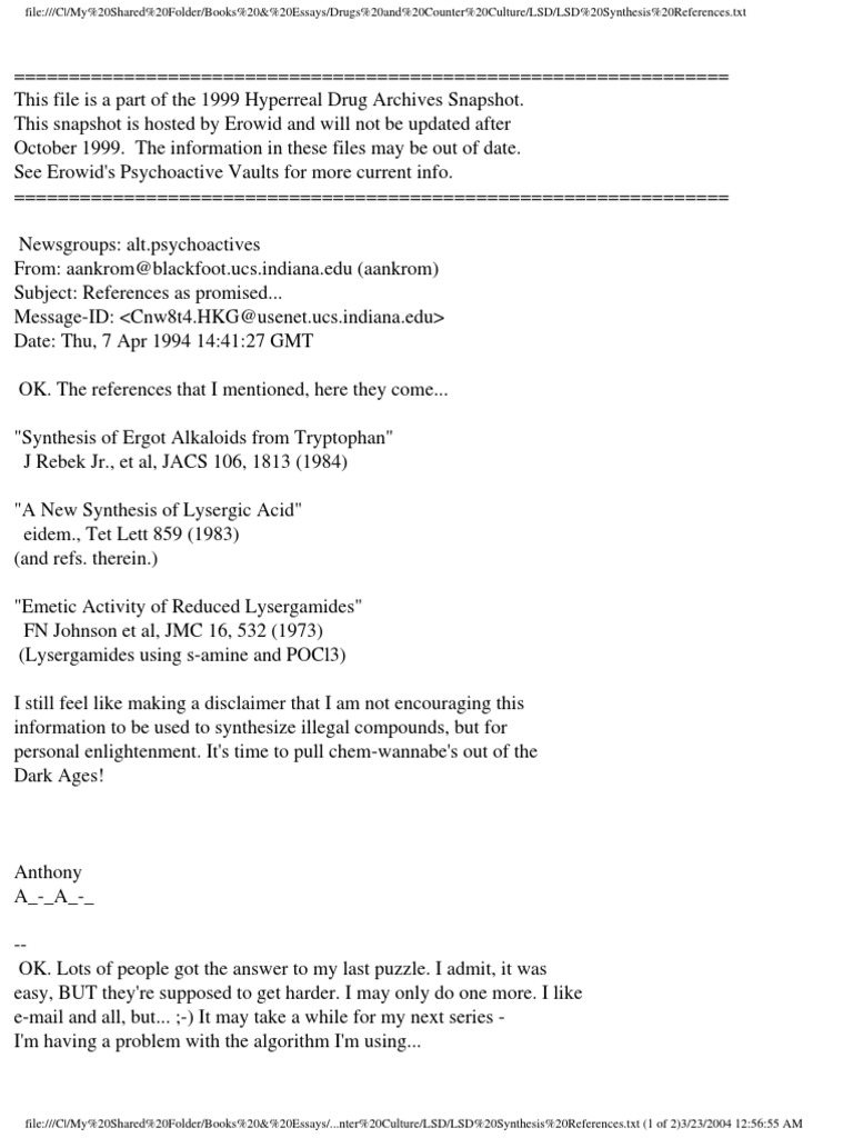 LSD Synthesis References | PDF