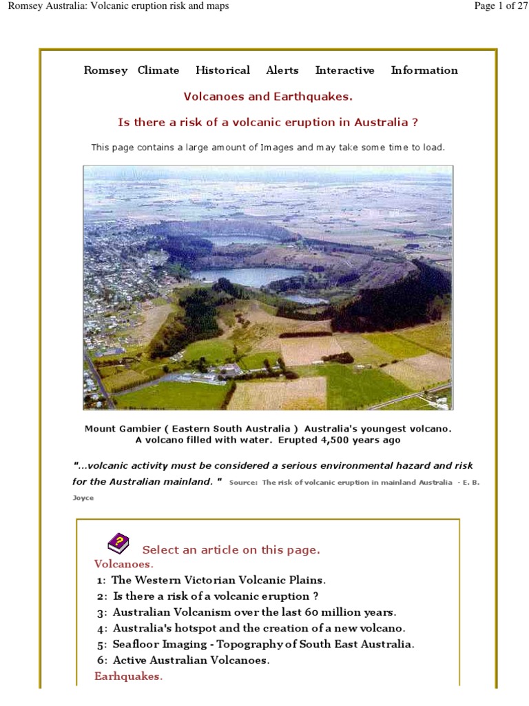 Volcanic Eruption Risk in Australia | PDF | Earthquakes | Volcanology