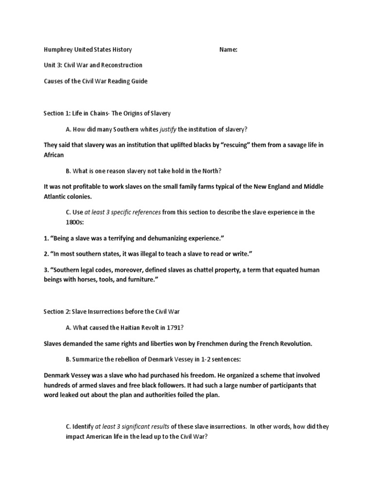 CW R Intro Reading Guide | PDF | Slavery | Slavery In The United States