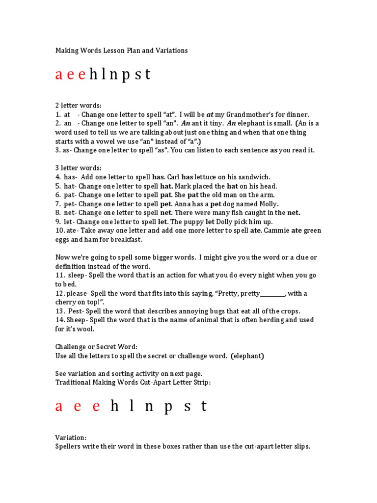 Making Words Lesson Plan | PDF | Languages | Language Arts & Discipline