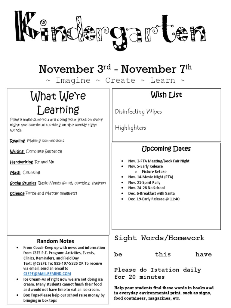 Kindergarten Newsletter | PDF