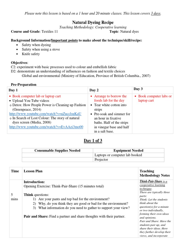 Natural Dyeing Recipe Lesson New | PDF | Dye | Dyeing