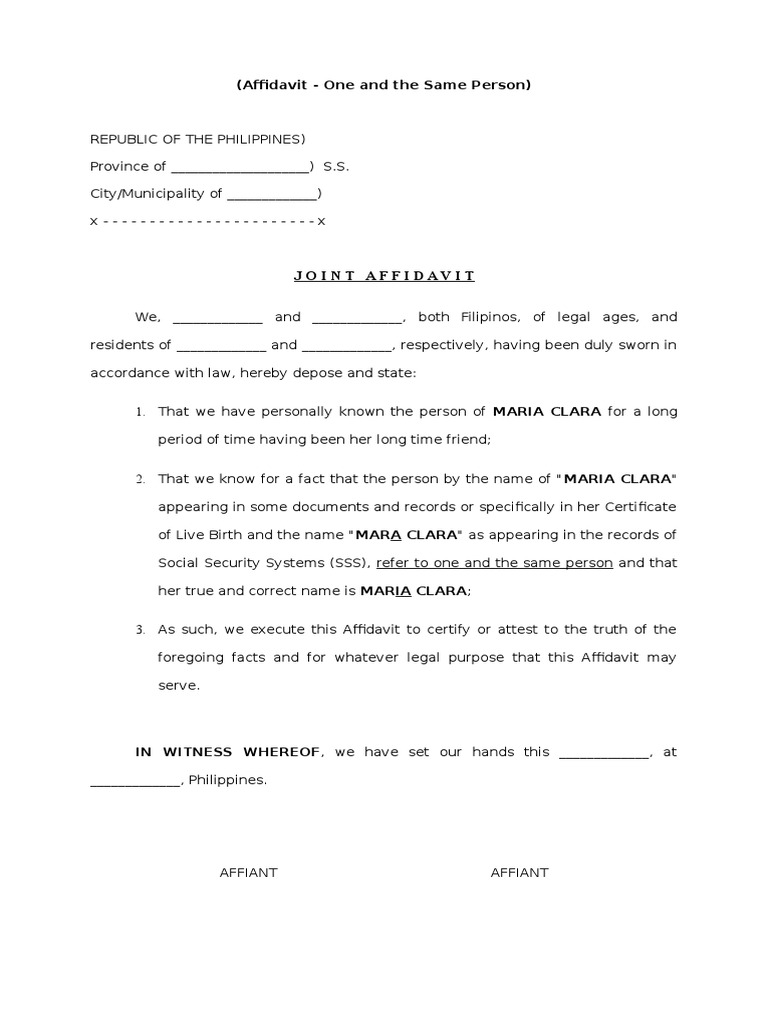 Affidavit One and The Same Person | PDF