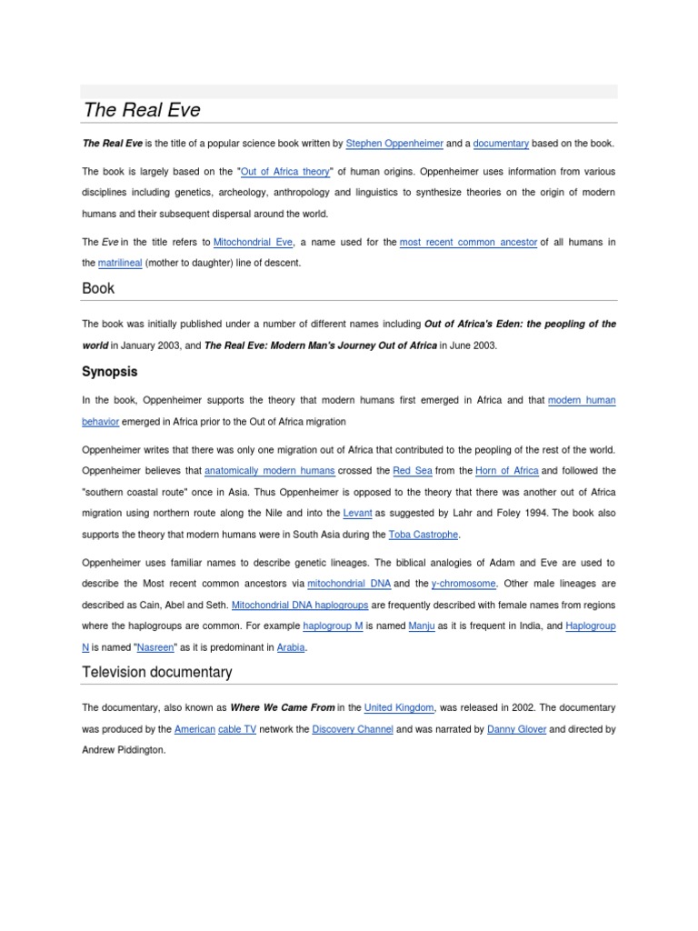 The Real Eve | Download Free PDF | Human Evolution | Biological ...