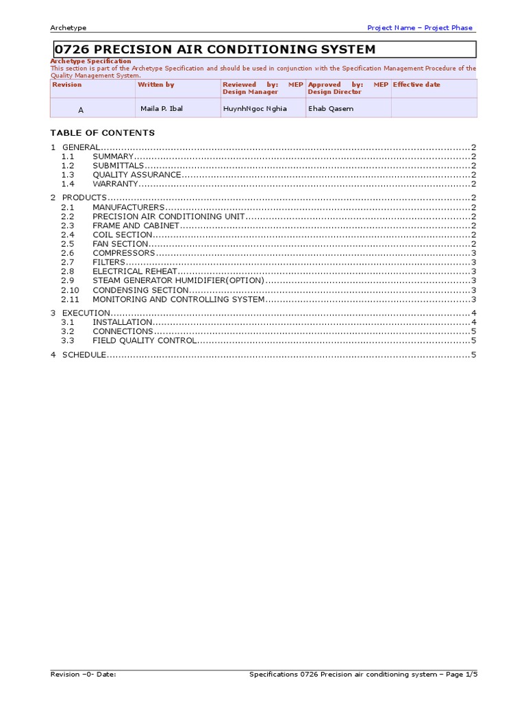 0726 Precision Air Conditioning System: Archetype | PDF | Engineering ...