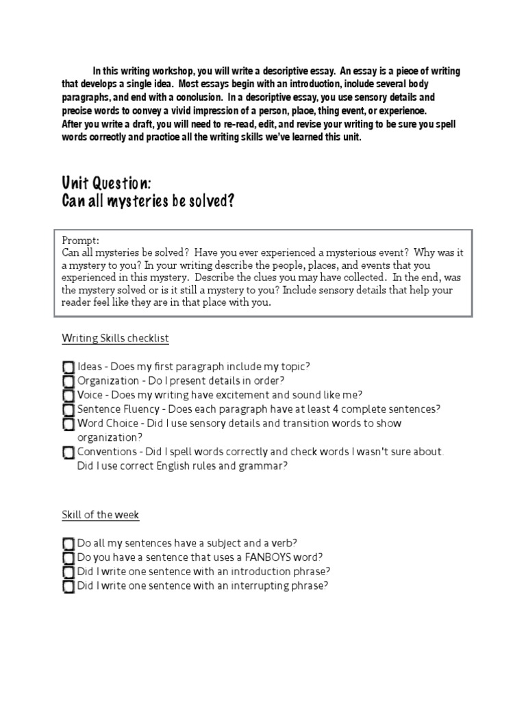 Writing Prompt Unit 1 Keystone A | PDF