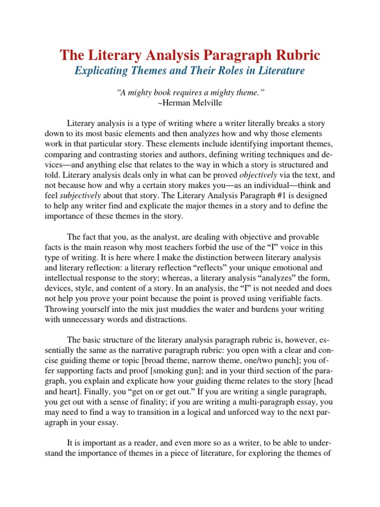 Literary Analysis Paragraph Rubric With Example Huckleberry Finn Adventures Of Huckleberry Finn