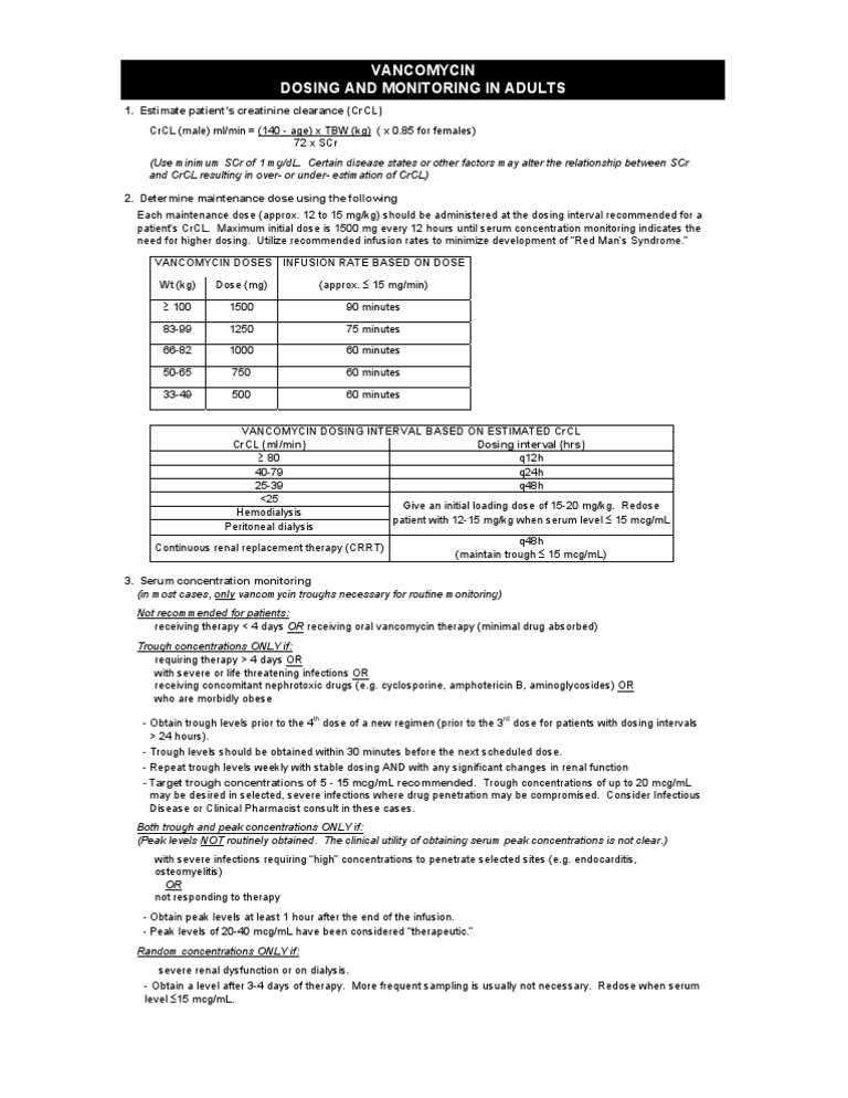 Vancomycin Dosing and Monitoring in Adults | Dose (Biochemistry ...