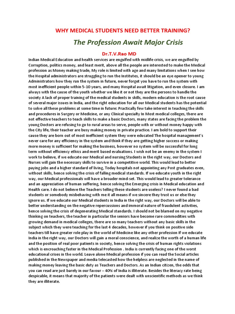Why Medical Students Need Better Training | PDF | Medical School ...