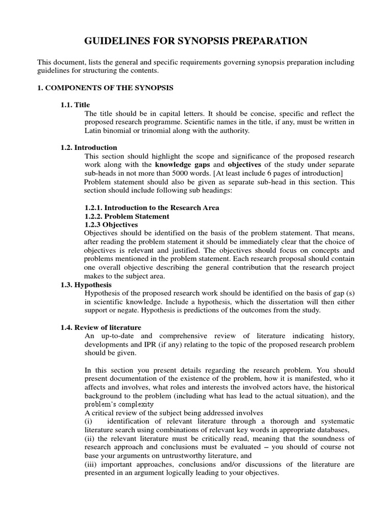 Guidelines For Synopsis PDF | Download Free PDF | Literature Review ...
