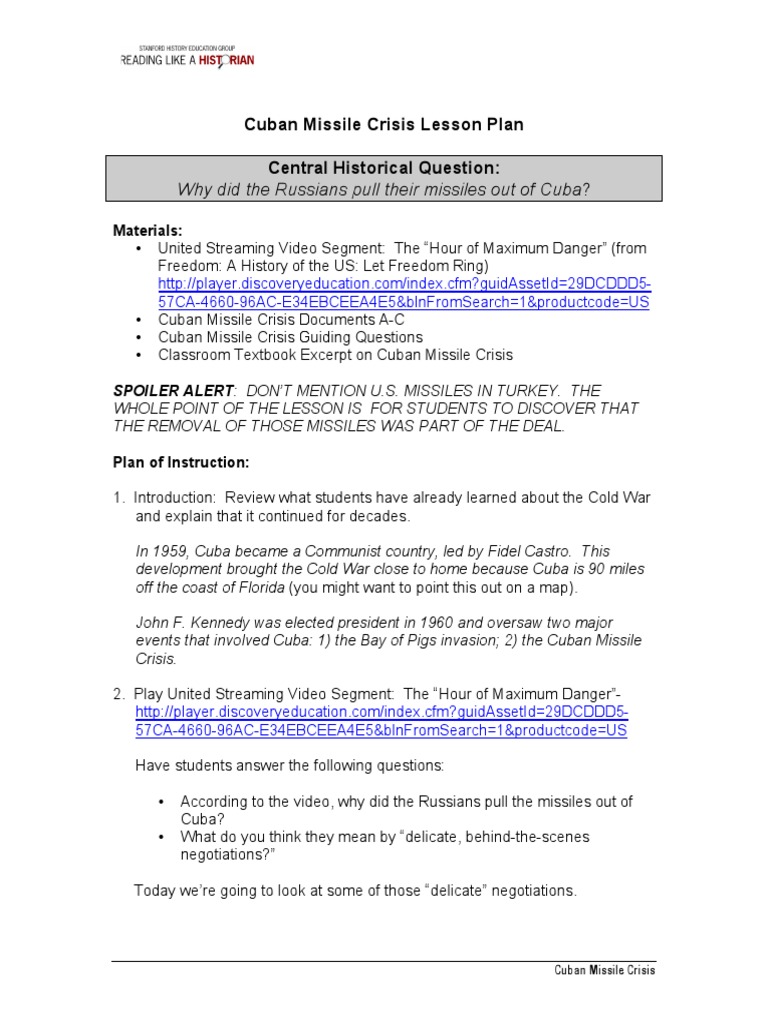 Cuban Missile Crisis Lesson Plan - Stanford | PDF | Cuban Missile ...