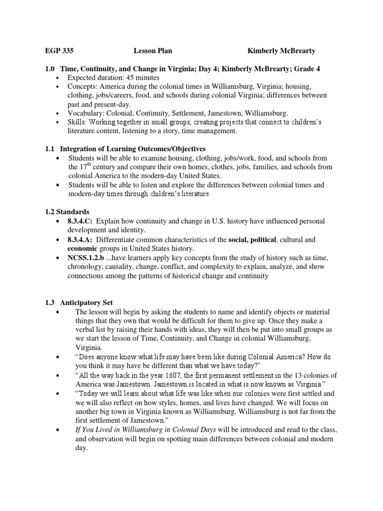 Virginia Lesson Plan | PDF | Bedroom | Educational Assessment